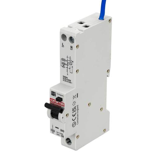 Contactum 40A 1P+N 1 Module B Curve 10kA 30mA Type A AFDD Combined RCBO (AFDR1040AB) | CEF