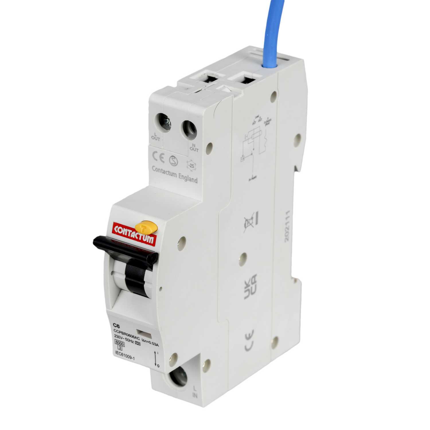 Contactum 6A Single Pole 1 Module C Curve 6kA 30mA Type A RCBO (CCPBR0606AC) | CEF