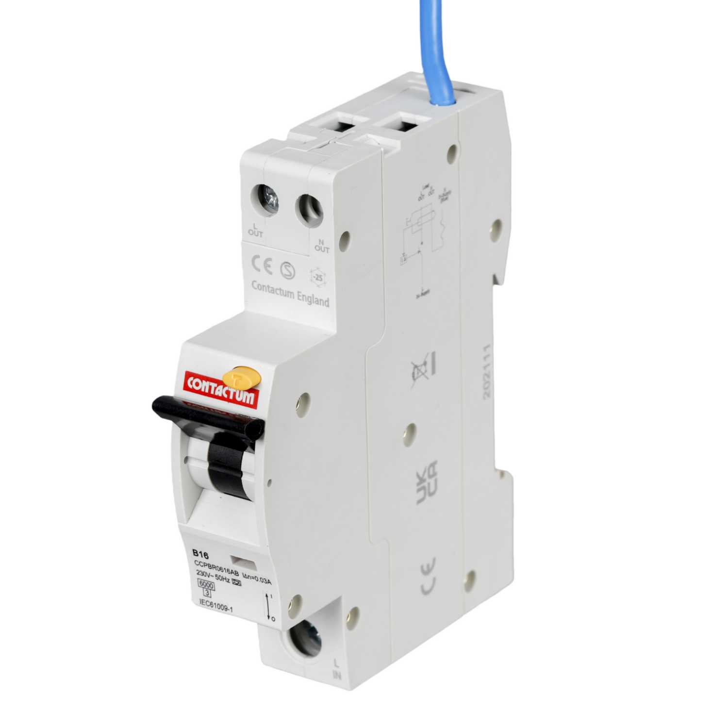 Contactum 16A Single Pole 1 Module B Curve 6kA 30mA Type A RCBO (CCPBR0616AB) | CEF