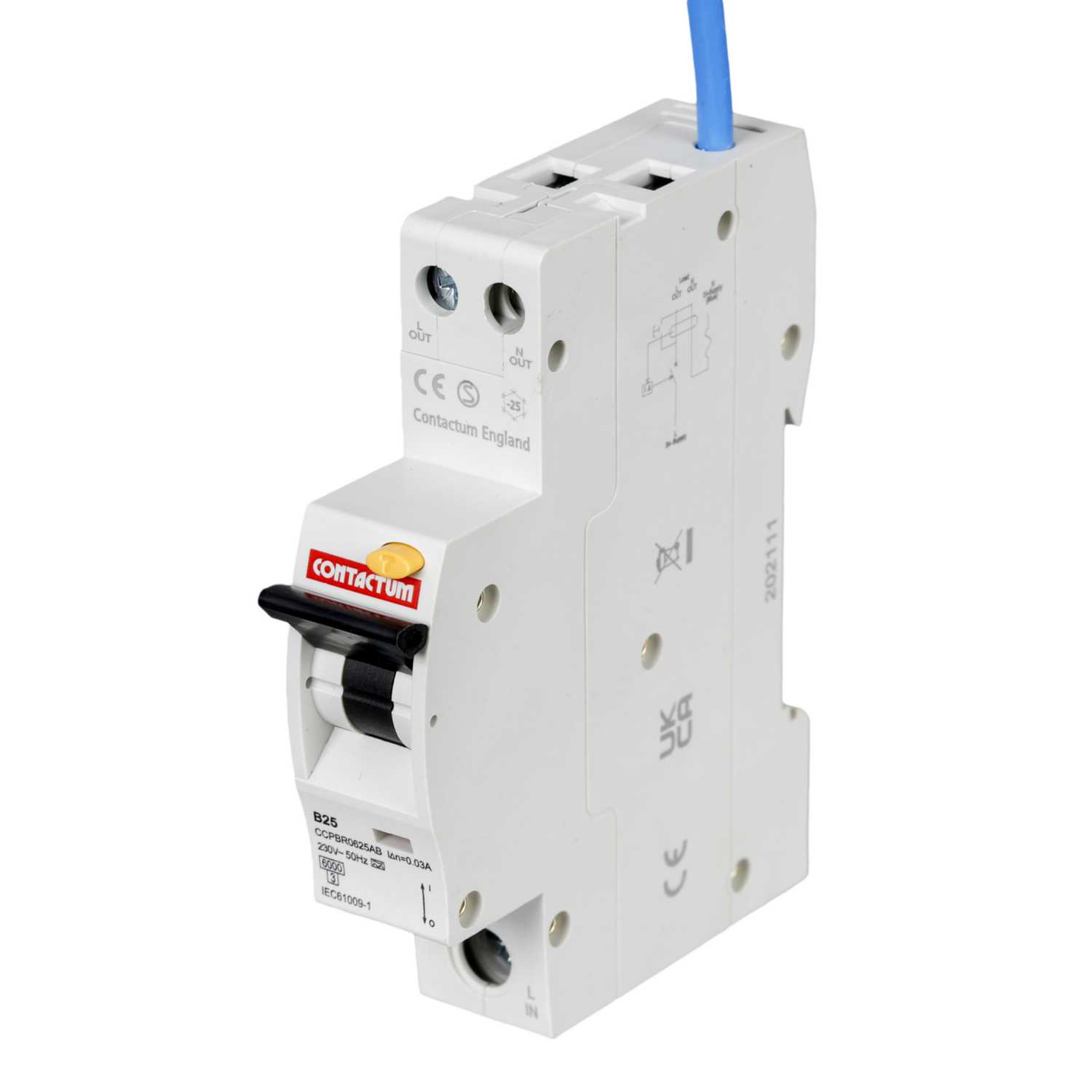 Contactum 25A Single Pole 1 Module B Curve 6kA 30mA Type A RCBO (CCPBR0625AB) | CEF