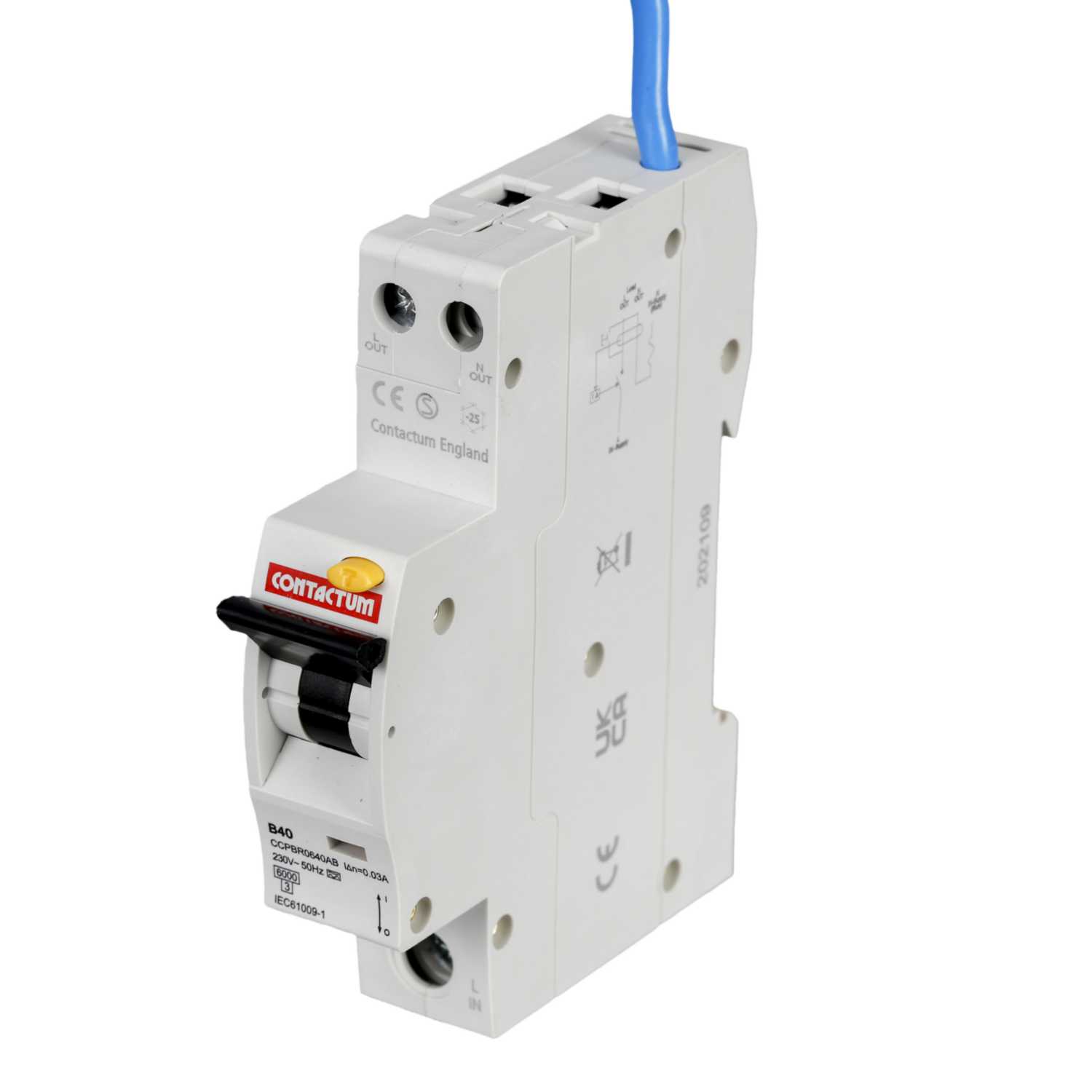 Contactum 40A Single Pole 1 Module B Curve 6kA 30mA Type A RCBO (CCPBR0640AB) | CEF