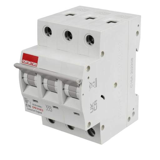 Contactum 16A Triple Pole 10kA C Curve MCB (CPB1016C3) | CEF
