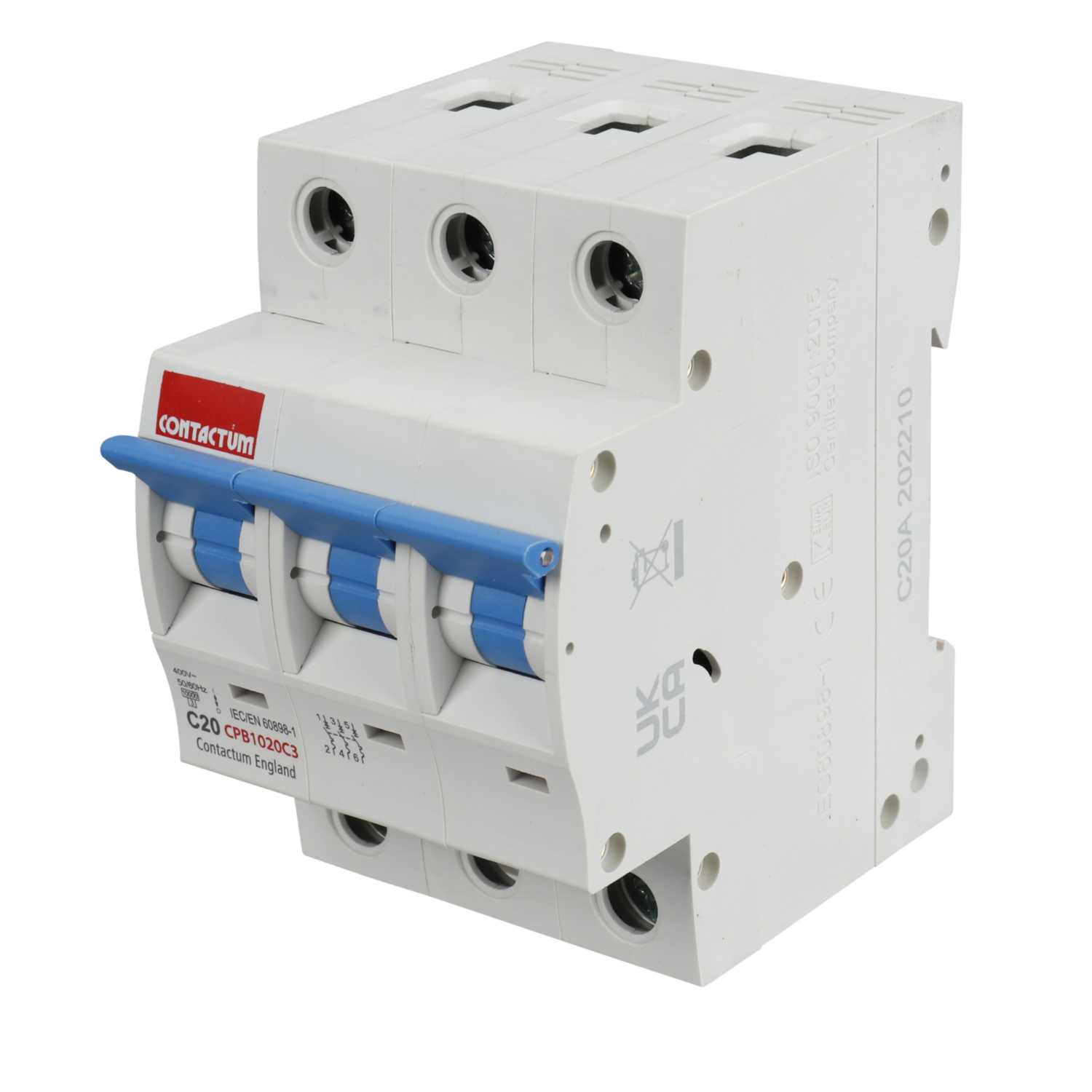 Contactum 20A Triple Pole 10kA C Curve MCB (CPB1020C3) | CEF