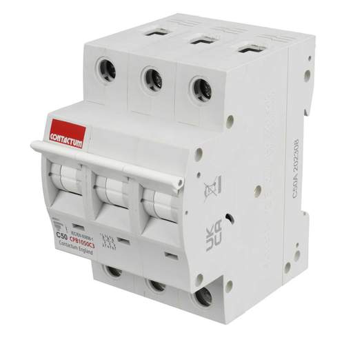 Contactum 50A Triple Pole 10kA C Curve MCB (CPB1050C3) | CEF