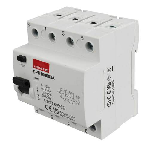 Contactum 100A 4 Pole 30mA Type A RCD (CPR100003A) | CEF