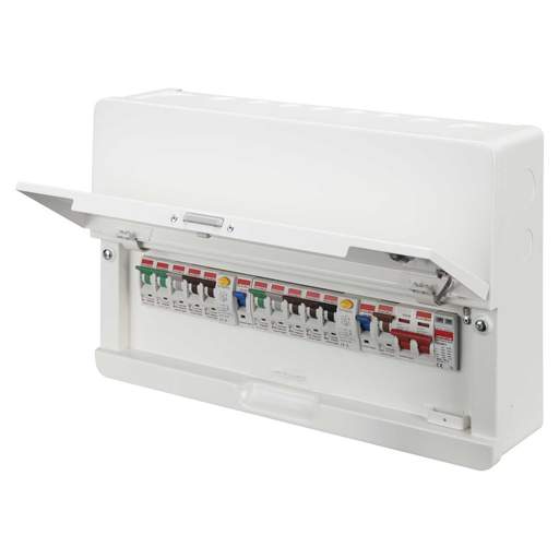 Contactum 10 Way Dual 100A RCD Flexible Metal Clad Consumer Unit with SPD and 10 x MCBs ...