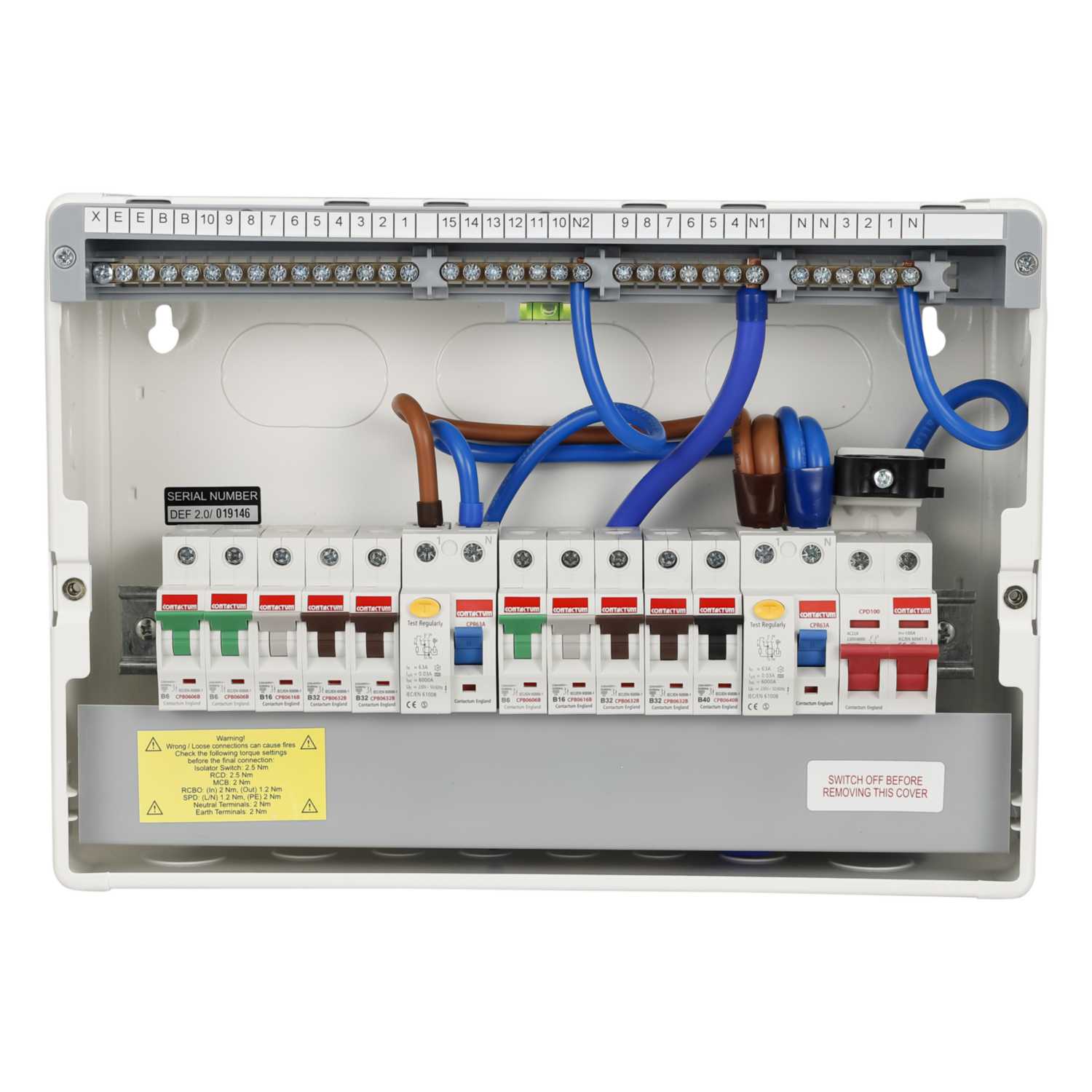 Contactum 10 Way Dual 63A RCD High Integrity Metal Clad Consumer Unit with 10 x MCBs ...