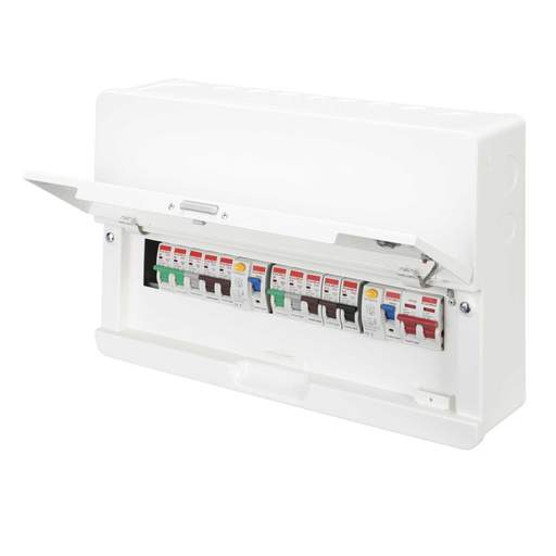 Contactum 12 Way Dual 63A Type A RCD High Integ Metal Clad Consumer Unit with 10 x MCBs ...