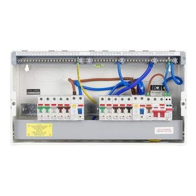 Contactum 14 Way Dual 100A RCD Flexible Metal Clad Consumer Unit with SPD and 10 x MCBs ...