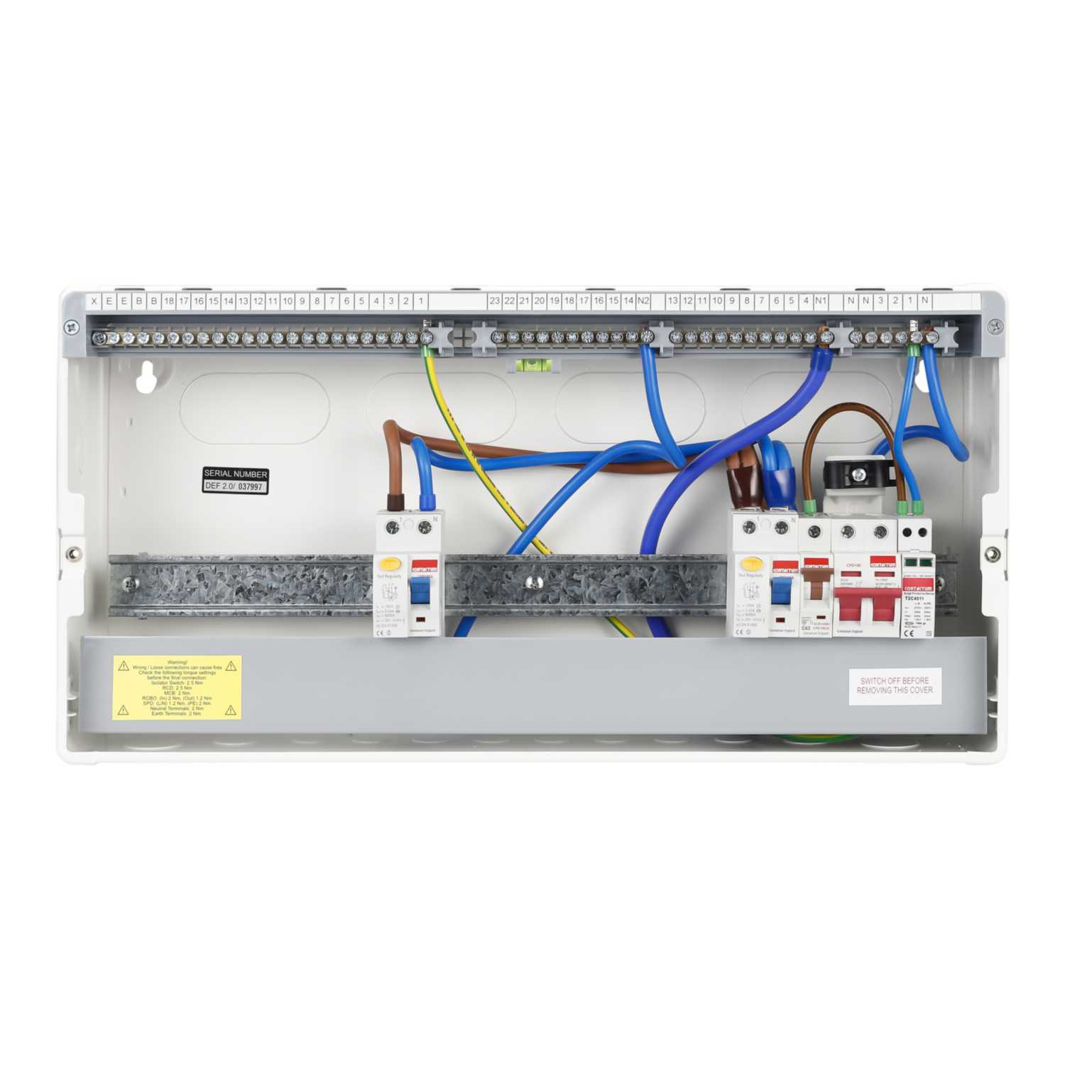 Contactum 16 Way Dual 100A RCD High Integrity Metal Clad Consumer Unit with Type 2 SPD ...