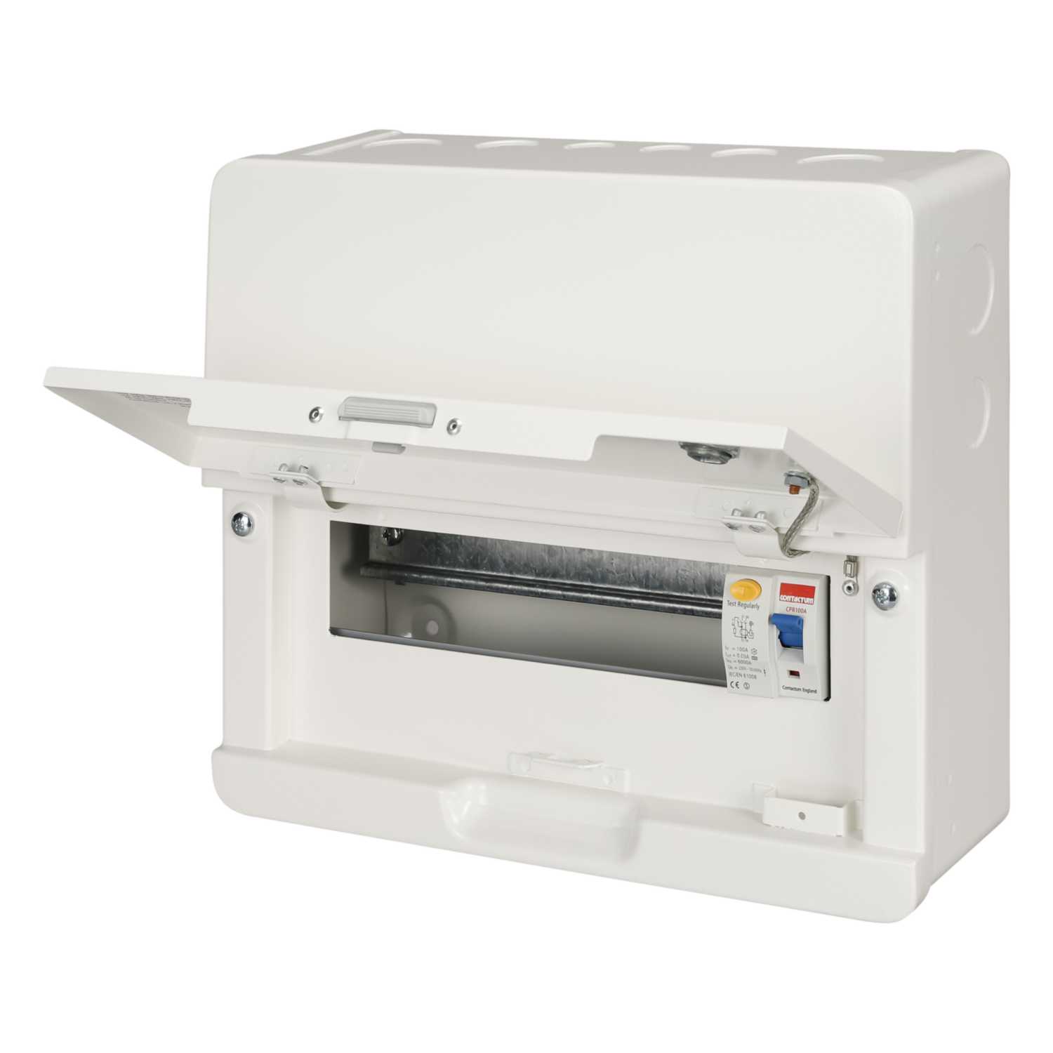 Contactum 10 Way 100A 30mA Type A RCD Incomer Metal Clad Consumer Unit ...