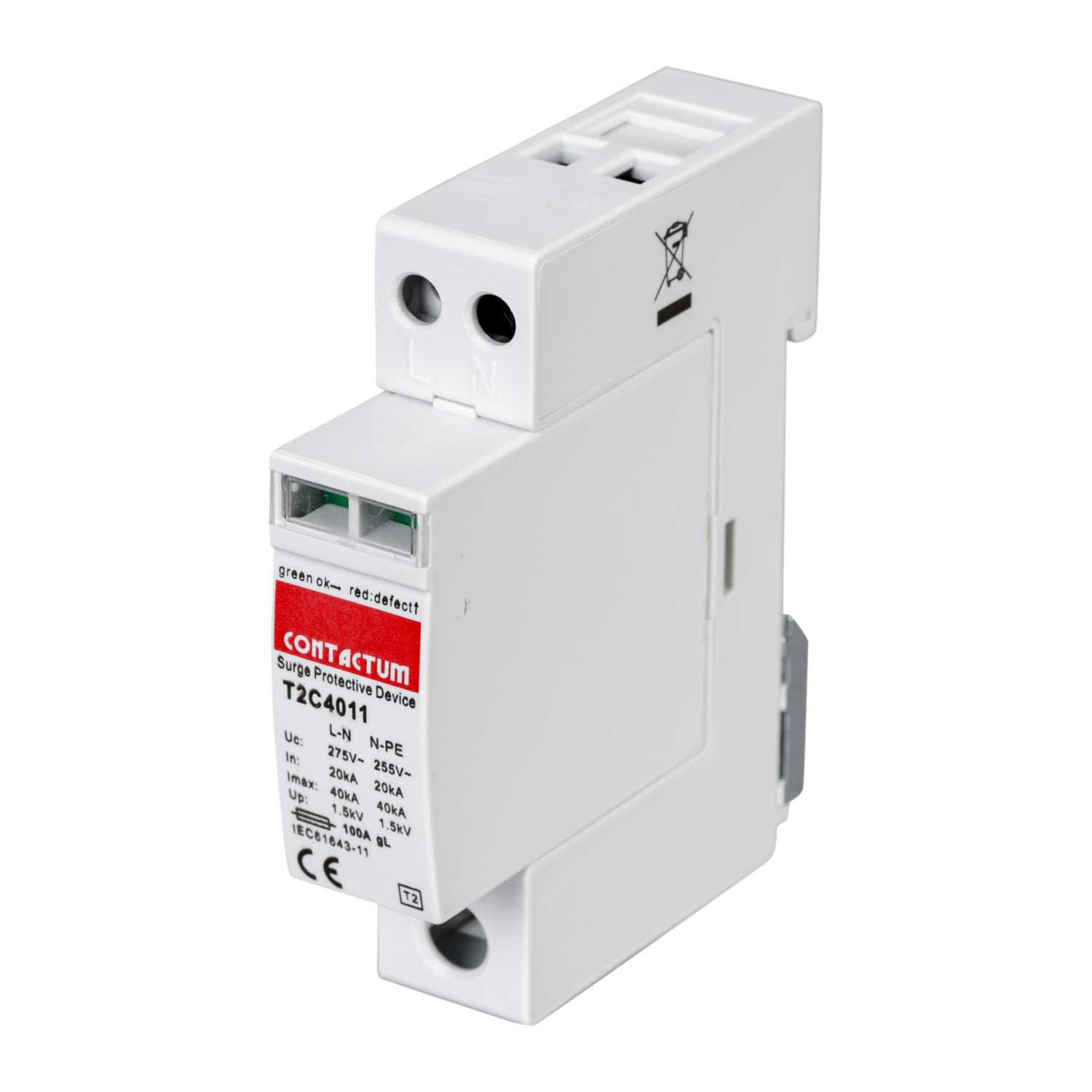Contactum 40kA 1 Module Single Pole and Neutral Type 2 Surge Protection ...