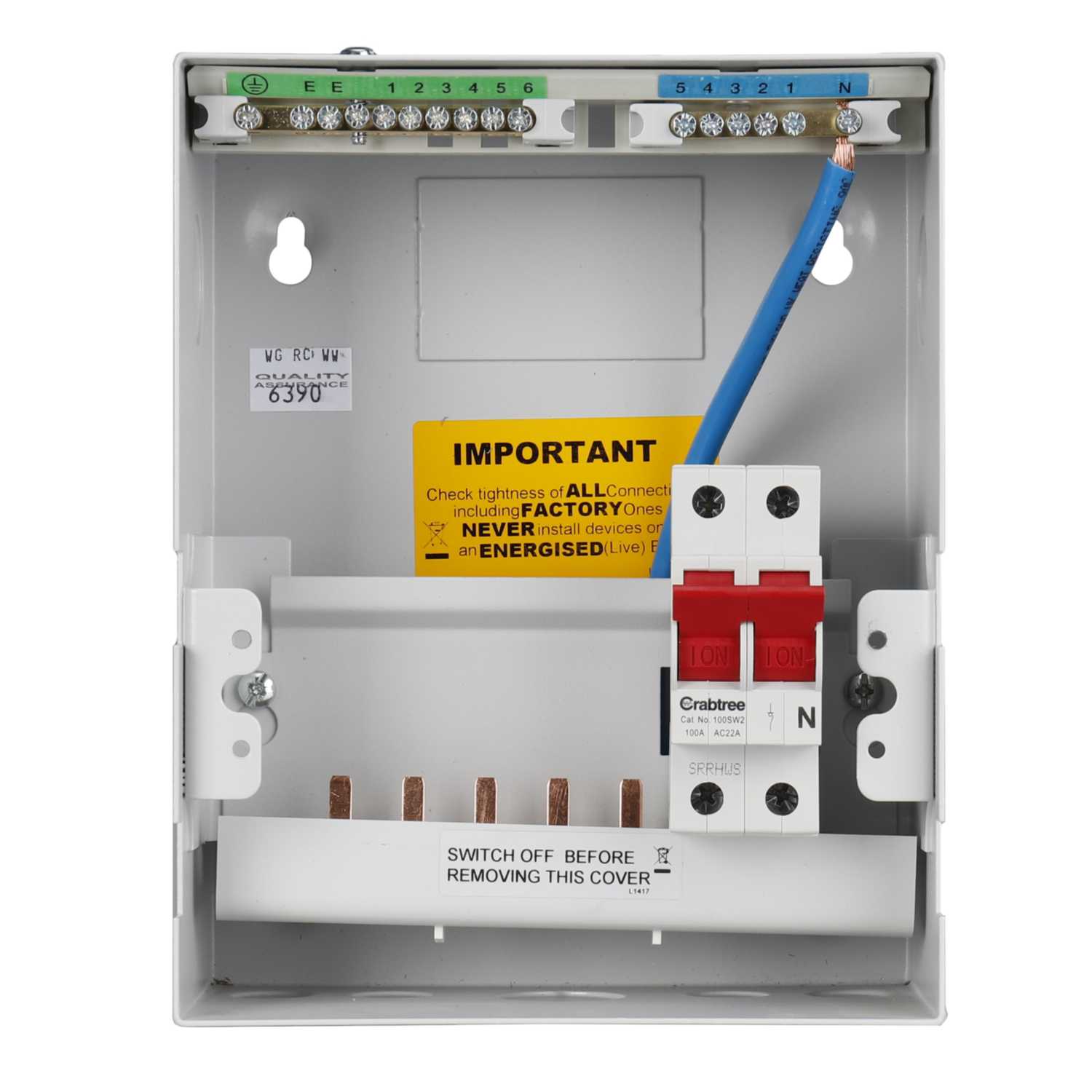 Crabtree Loadstar 5 Way 100A SP+N Type A Metalclad Distribution Board ...