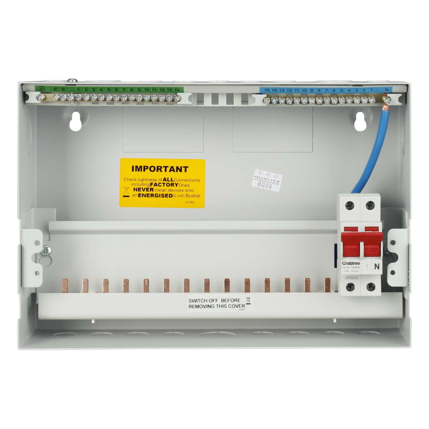 Crabtree Loadstar 14 Way 100A SP+N Type A Metalclad Distribution Board ...