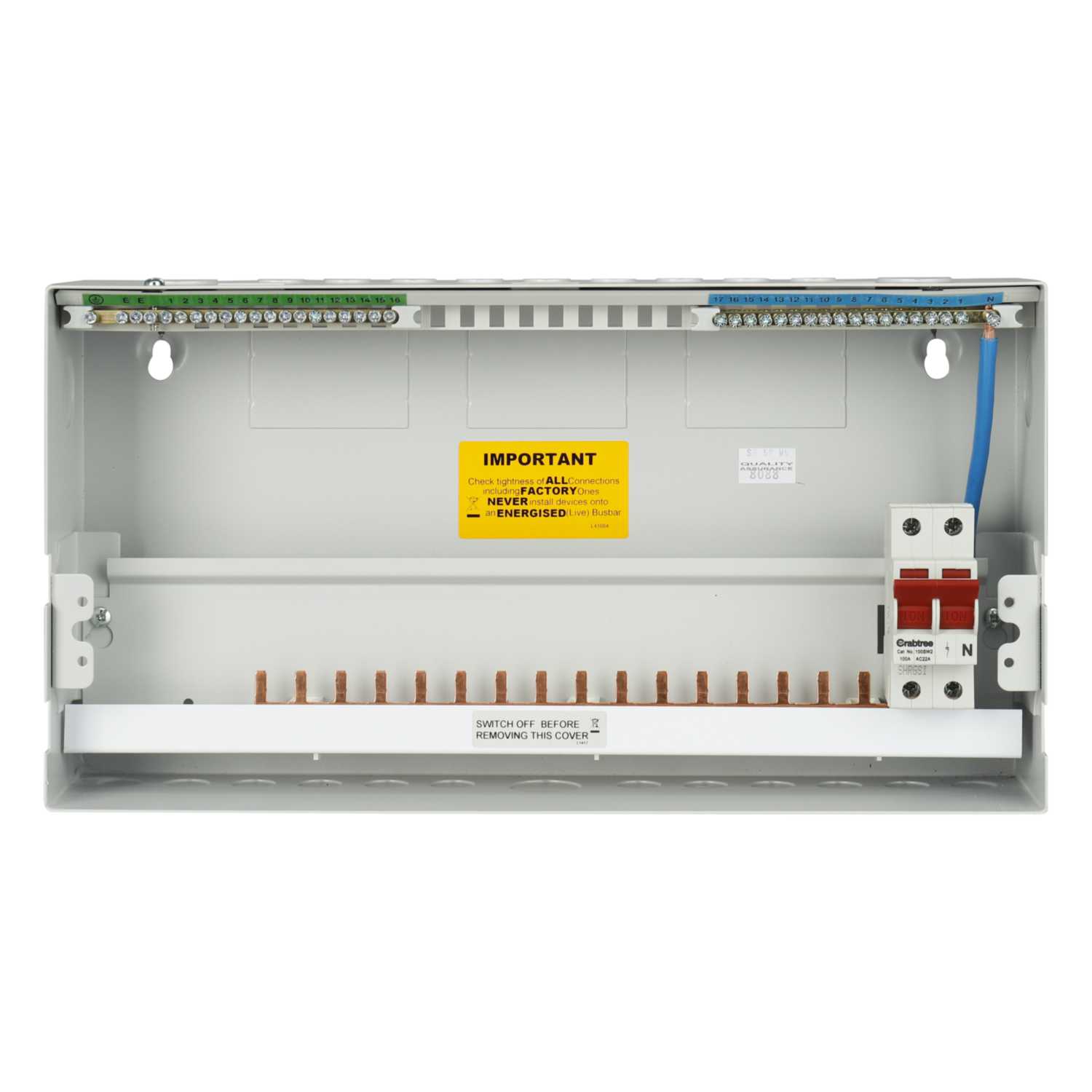 Crabtree Loadstar 16 Way 100A SP+N Type A Metalclad Distribution Board ...