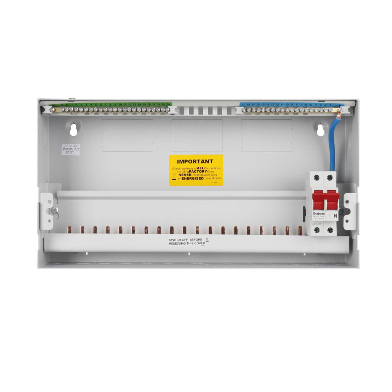 Crabtree Loadstar 19 Way 100A SP+N Type A Metalclad Distribution Board ...