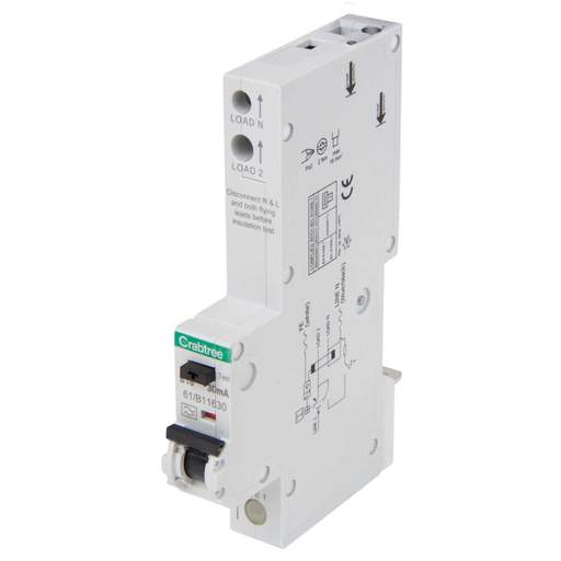 Crabtree Starbreaker 16A Single Pole 1 Module B Curve 6kA 30mA Type A RCBO (61/B11630) | CEF