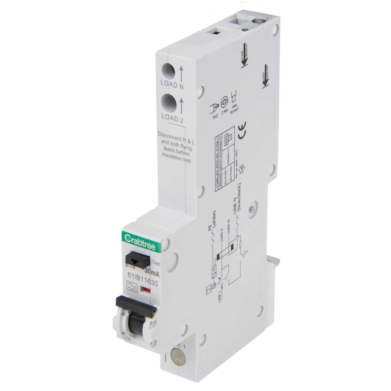 Crabtree Starbreaker 16A Single Pole 1 Module B Curve 6kA 30mA Type A RCBO (61/B11630) | CEF