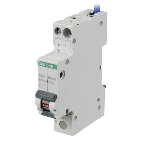 Crabtree Starbreaker 20A 1P+N 1 Module C Curve 6kA 30mA Type A RCBO (61/CM2030) | CEF