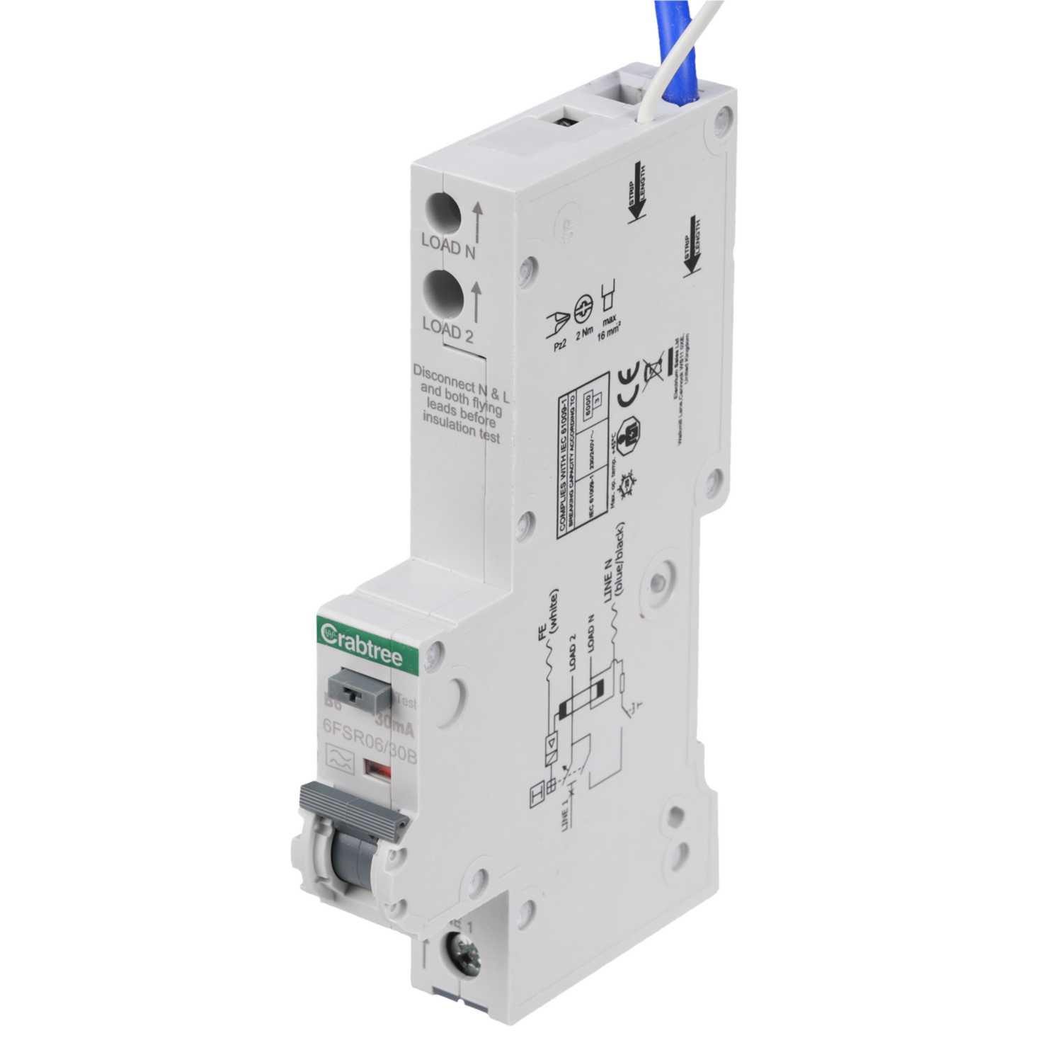 Crabtree Loadstar 6A Single Pole 1 Module B Curve 6kA 30mA Type A RCBO (6FSR06/30B) | CEF