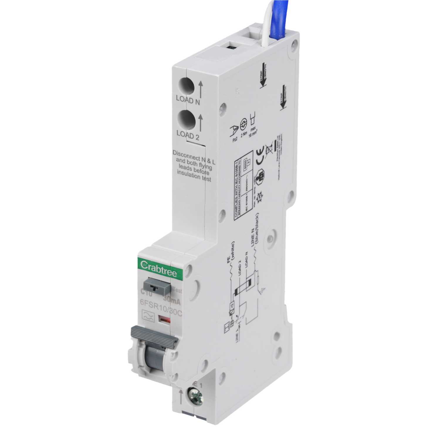 Crabtree Loadstar 10A Single Pole 1 Module C Curve 6kA 30mA Type A RCBO (6FSR10/30C) | CEF