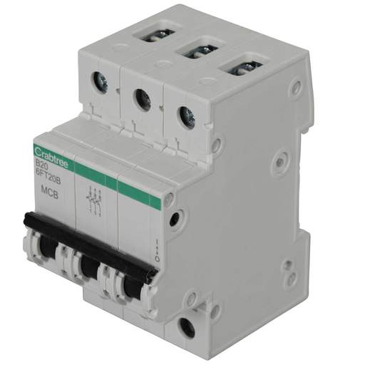 Crabtree Loadstar 20A Triple Pole 6kA B Curve MCB (6FT20B) | CEF