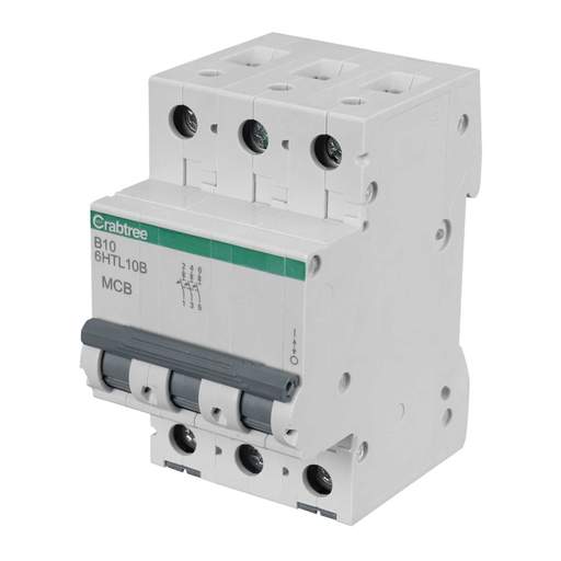 Crabtree Loadstar 10A Triple Pole 10kA B Curve MCB (6HTL10B) | CEF