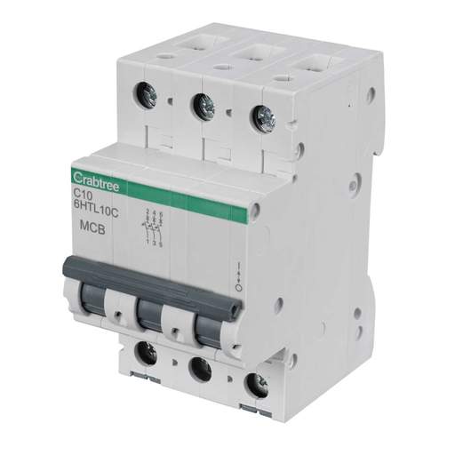 Crabtree Loadstar 10A Triple Pole 10kA C Curve MCB (6HTL10C) | CEF