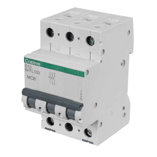 Crabtree Loadstar 10A Triple Pole 10kA D Curve MCB (6HTL10D) | CEF