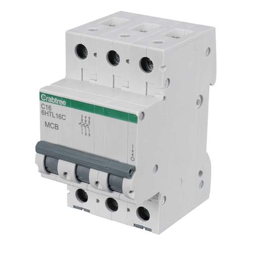 Crabtree Loadstar 16A Triple Pole 10kA C Curve MCB (6HTL16C) | CEF