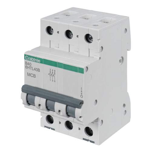 Crabtree Loadstar 40A Triple Pole 10kA B Curve MCB (6HTL40B) | CEF