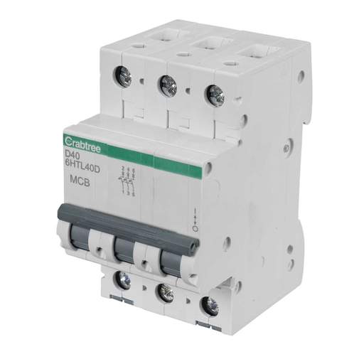 Crabtree Loadstar 40A Triple Pole 10kA D Curve MCB (6HTL40D) | CEF