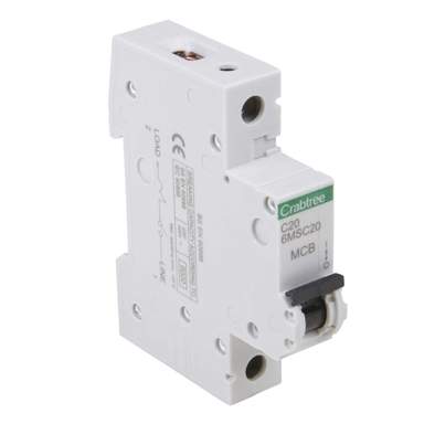 Crabtree Loadstar 6MS 20A Single Pole 6kA C Curve MCB (6MSC20) | CEF