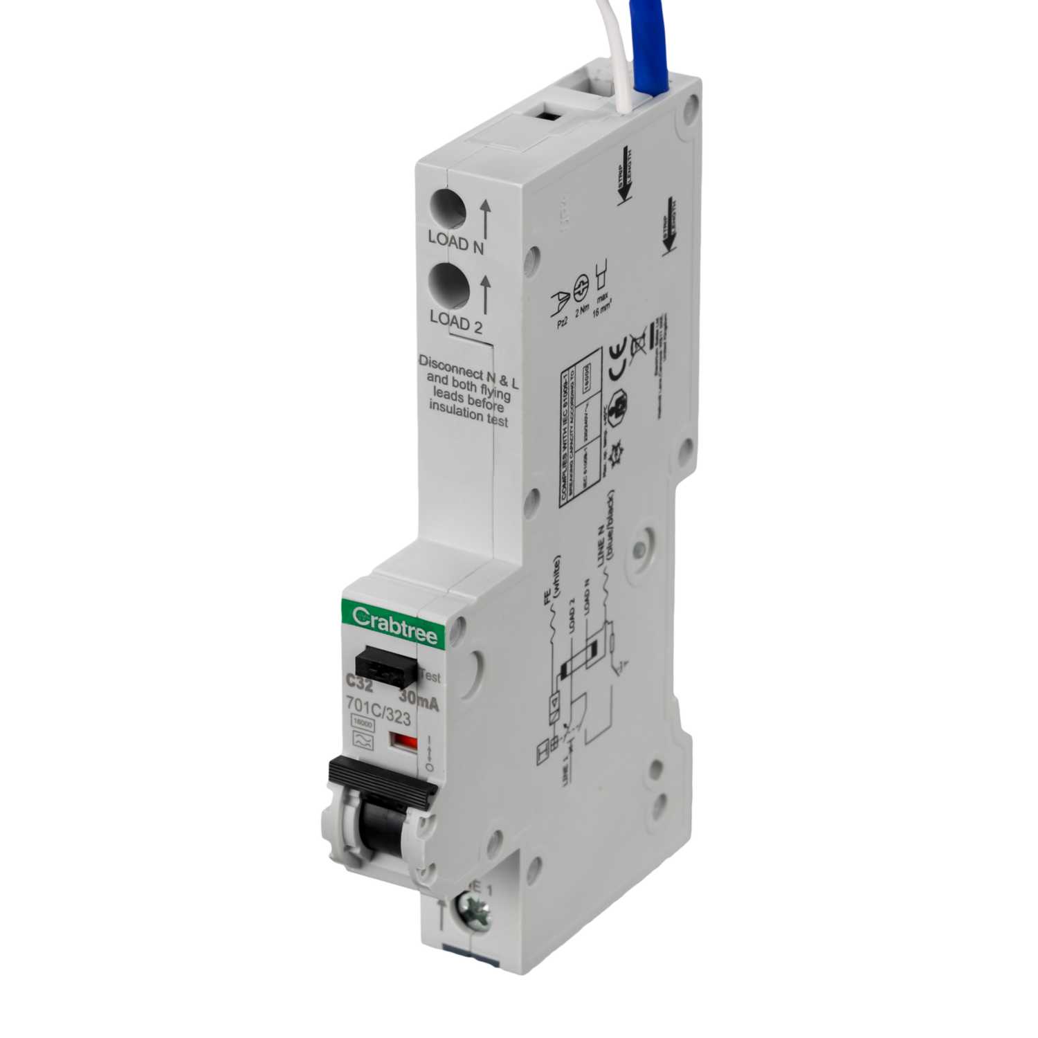 Crabtree Polestar 32A Single Pole 1 Module C Curve 16kA 30mA Type A RCBO (701C/323) | CEF