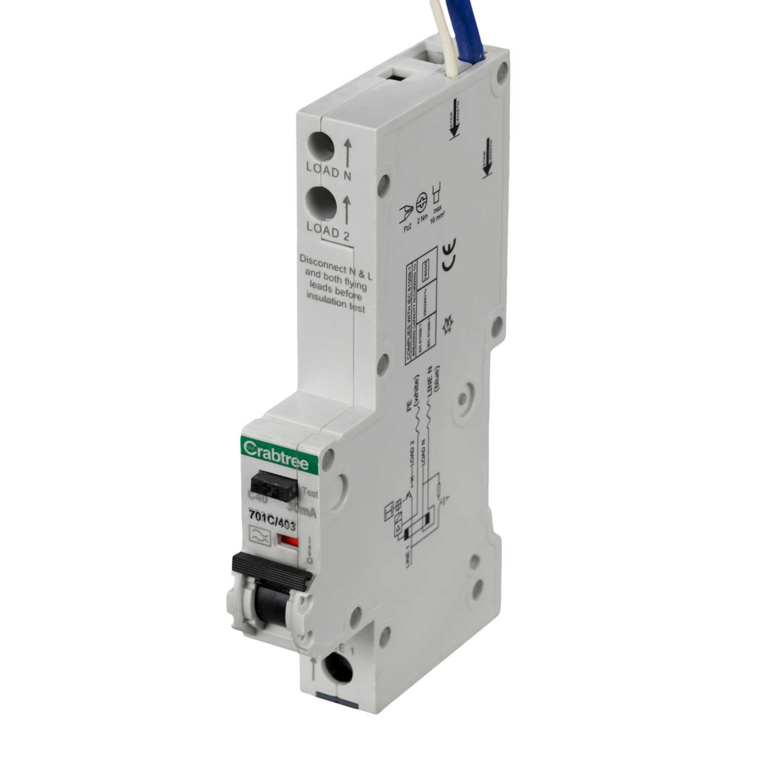 Crabtree Polestar 40A Single Pole 1 Module C Curve 16kA 30mA Type A RCBO (701C/403) | CEF