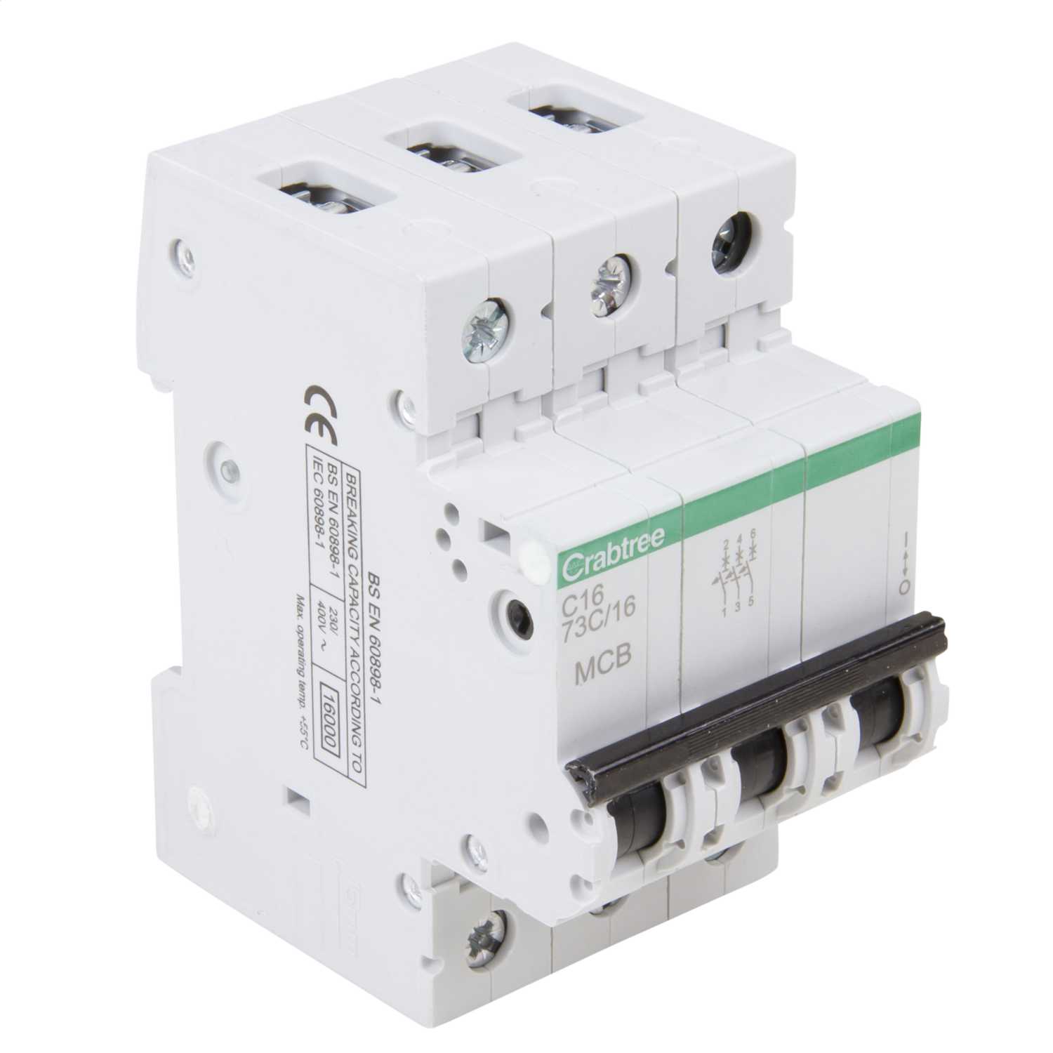 Crabtree Polestar Compact 16A Triple Pole 16kA C Curve MCB (73C/16) | CEF