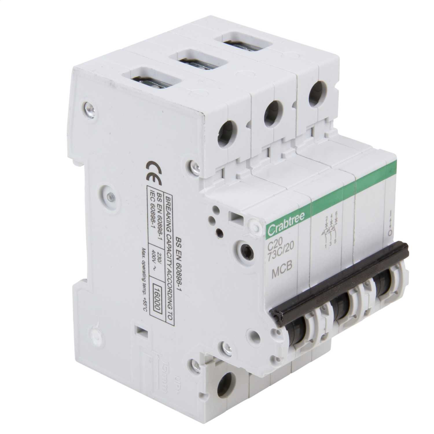 Crabtree Polestar Compact 20A Triple Pole 16kA C Curve MCB (73C/20) | CEF