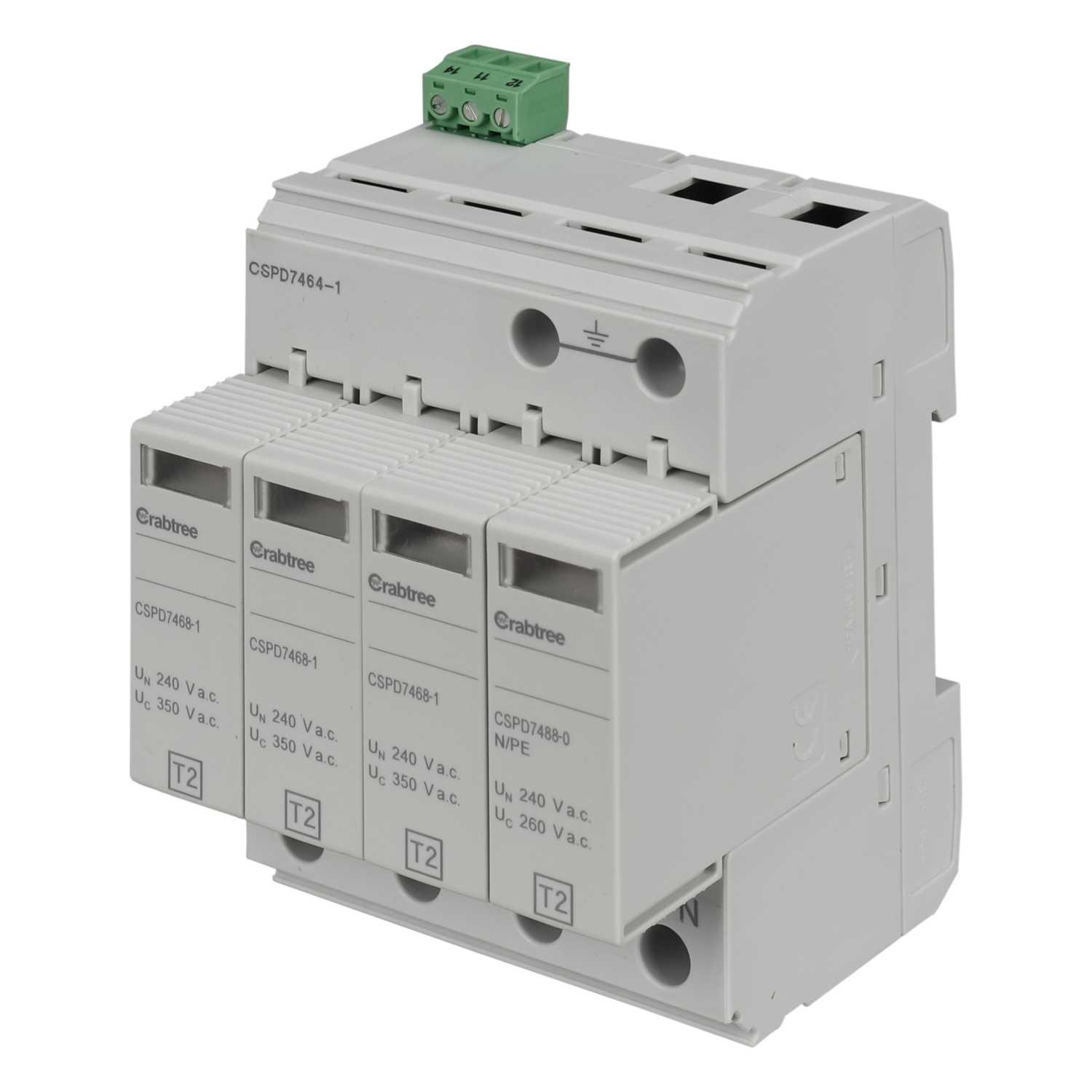 Crabtree 40kA 4 Module 3 Pole and Neutral Type 2 Surge Protector Kit ...