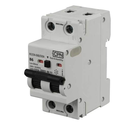 Cudis RO2SN 6A Double Pole 2 Module B Curve 10kA 30mA Type A RCBO (RO2SN-06B/030A) | CEF