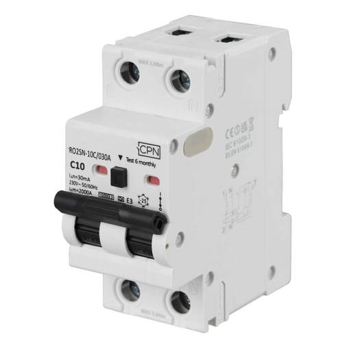 Cudis CPN RO2SN 10A Double Pole 2 Module C Curve 10kA 30mA Type A RCBO (RO2SN-10C/030A) | CEF