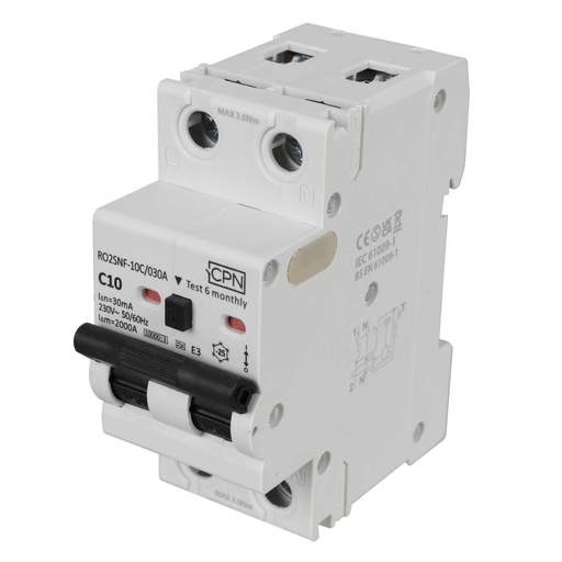 Cudis RO2SNF 10A Double Pole 2 Module Bidirectional C Curve 10kA 30mA Type A RCBO (RO2SNF-10C ...