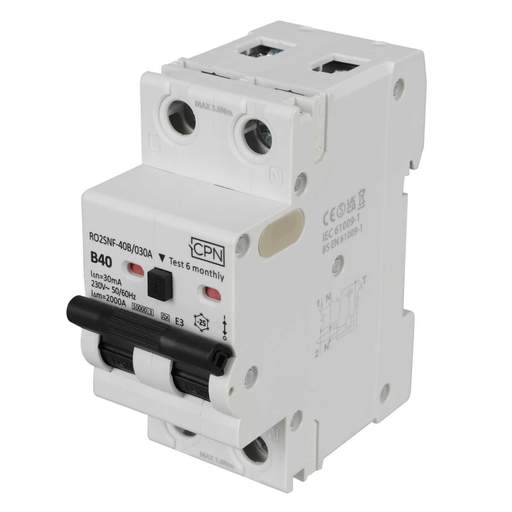 Cudis RO2SNF 40A Double Pole 2 Module Bidirectional B Curve 10kA 30mA Type A RCBO (RO2SNF-40B ...