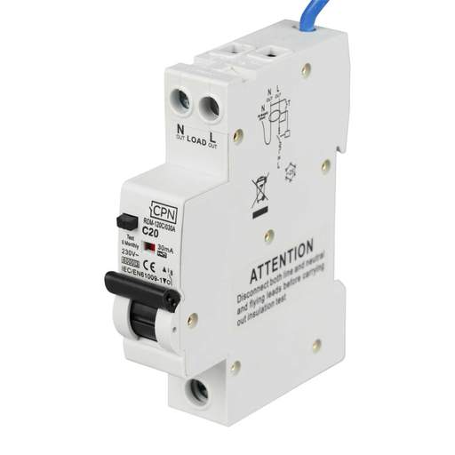 Cudis 20A 1P+N 1 Module C Curve 6kA 30mA Type A RCBO (ROM-120C/030A) | CEF