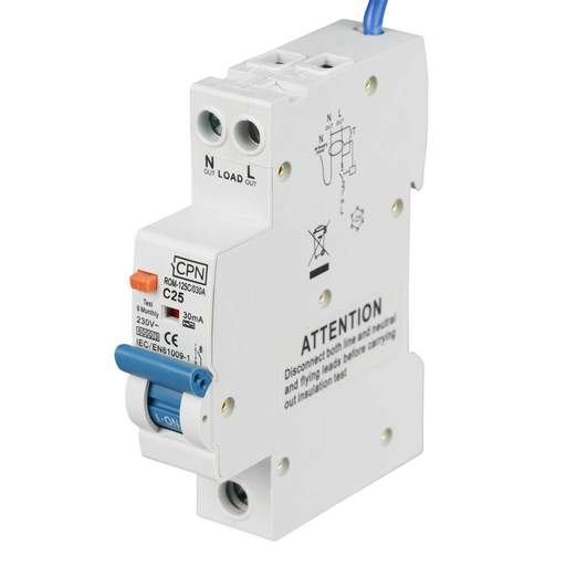 Cudis 25A 1P+N 1 Module C Curve 6kA 30mA Type A RCBO (ROM-125C/030A) | CEF