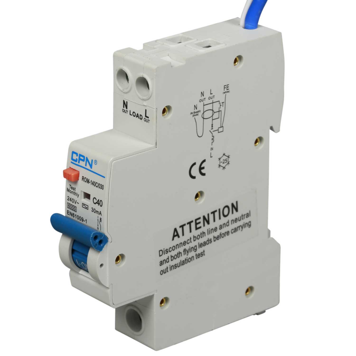 Cudis CPN 40A Single Pole 1 Module C Curve 6kA 30mA Type AC RCBO (ROM-140C/030) | CEF