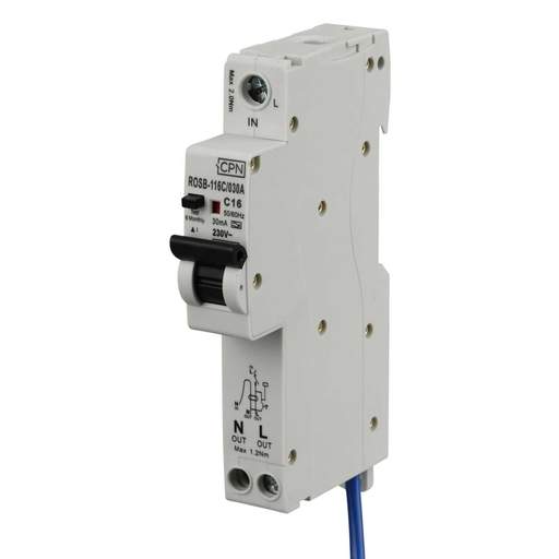 Cudis ROSB 16A 1P+N 1 Module C Curve 10kA 30mA Type A RCBO (ROSB-116C/030A) | CEF