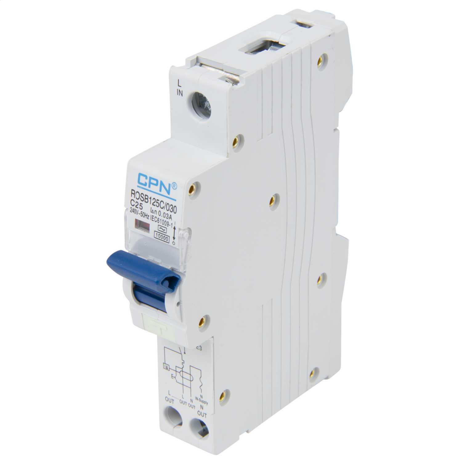 Cudis CPN ROSB 25A Single Pole 1 Module C Curve 10kA 30mA Type AC RCBO (ROSB-125C/030) | CEF