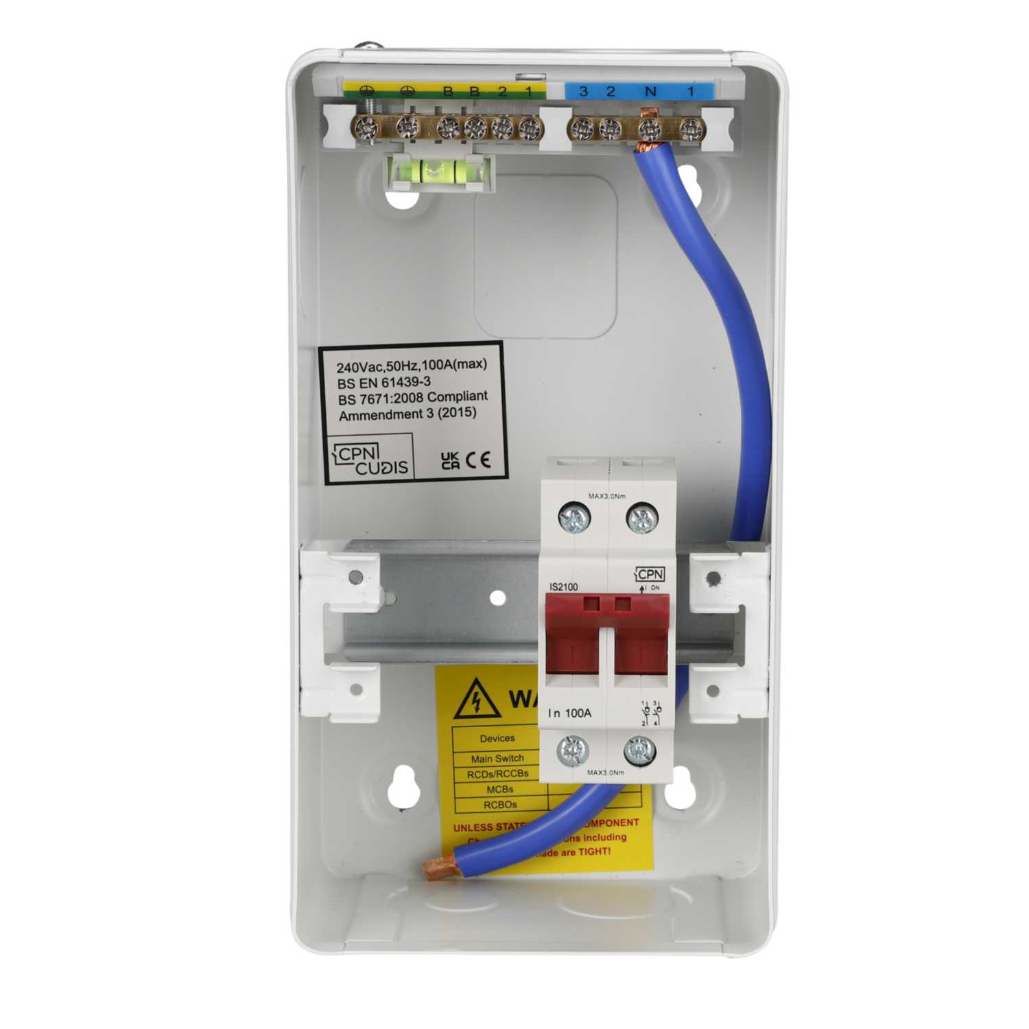 Cudis CPN 2 Way 100A Isolator Incomer Metal Clad Consumer Unit (TITAN-2 ...
