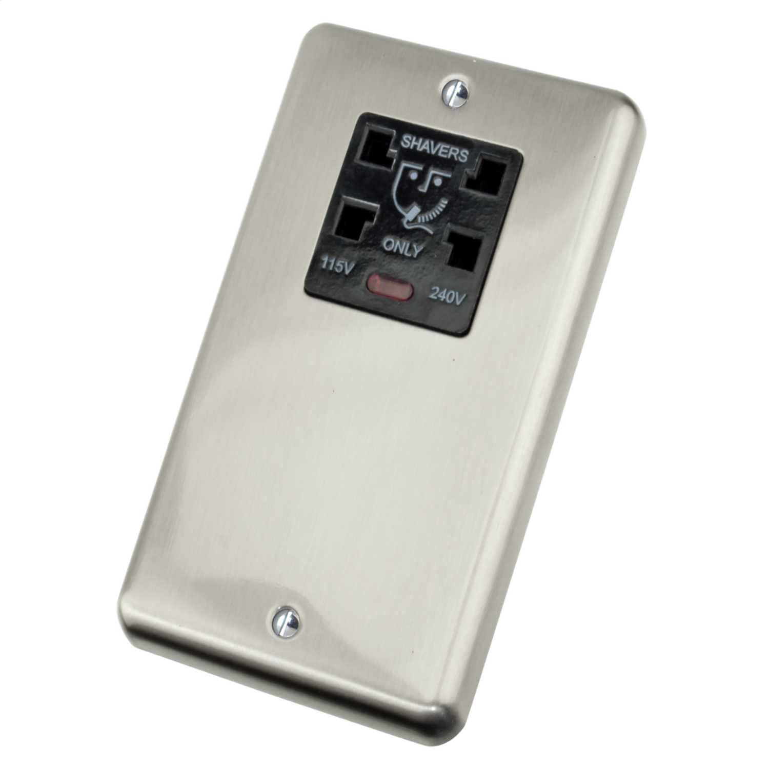 Deta Dual Voltage Shaver Socket Black Insert Satin Chrome (1931SCB) | CEF