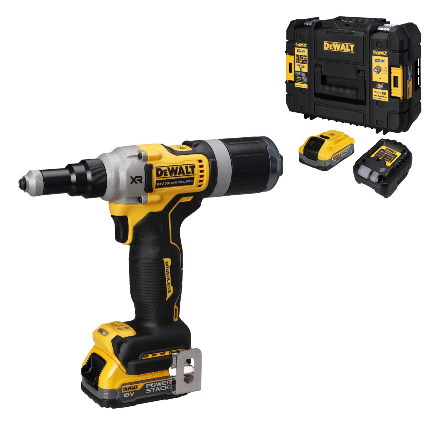 DeWALT DCF414E2T-GB 18V XR ¼'' Brushless Riveter with 2 x 1.7Ah ...